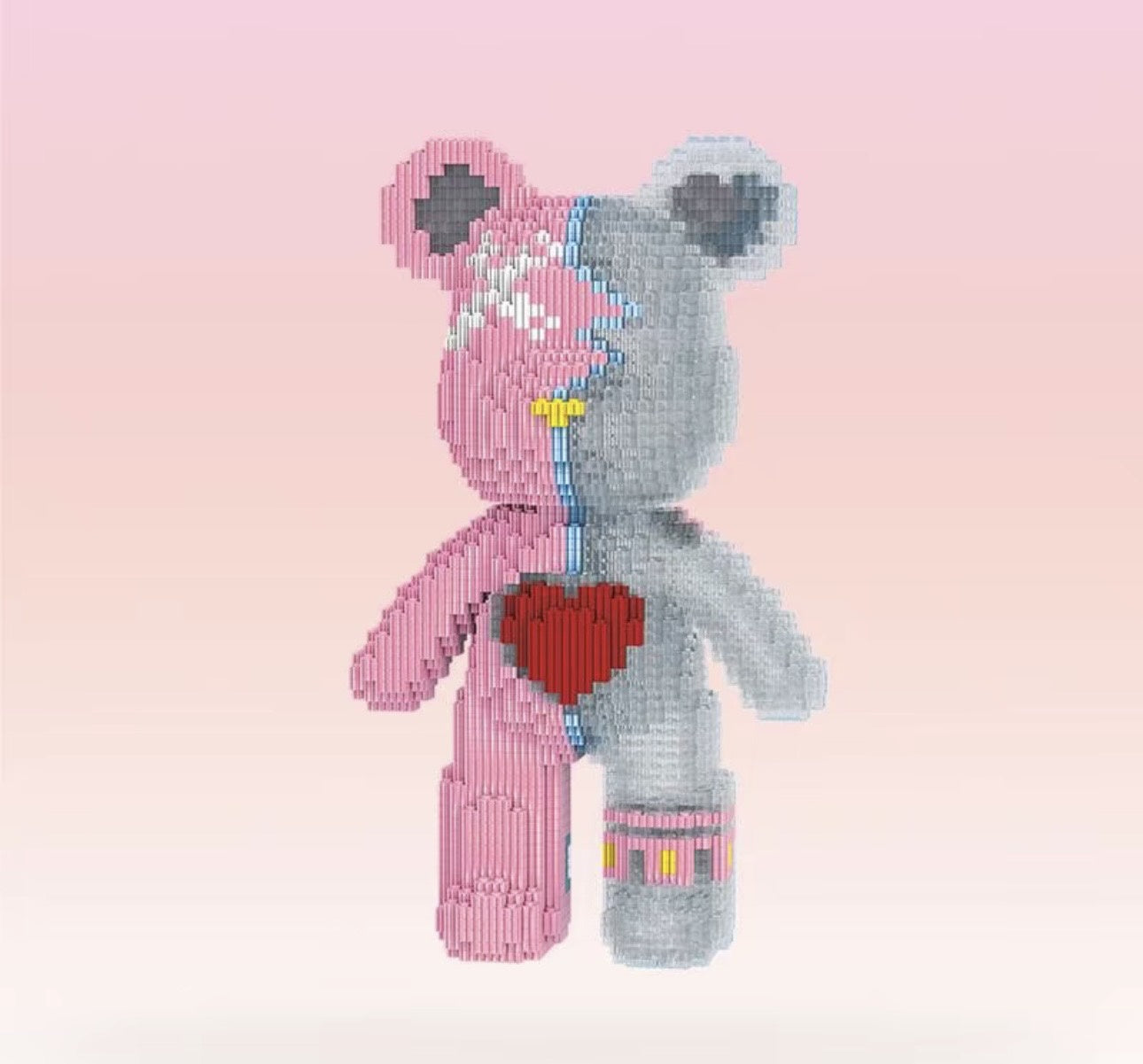 Pink/Grey Heart Bear, Model Pixel Block Bear – The Model Shop ...